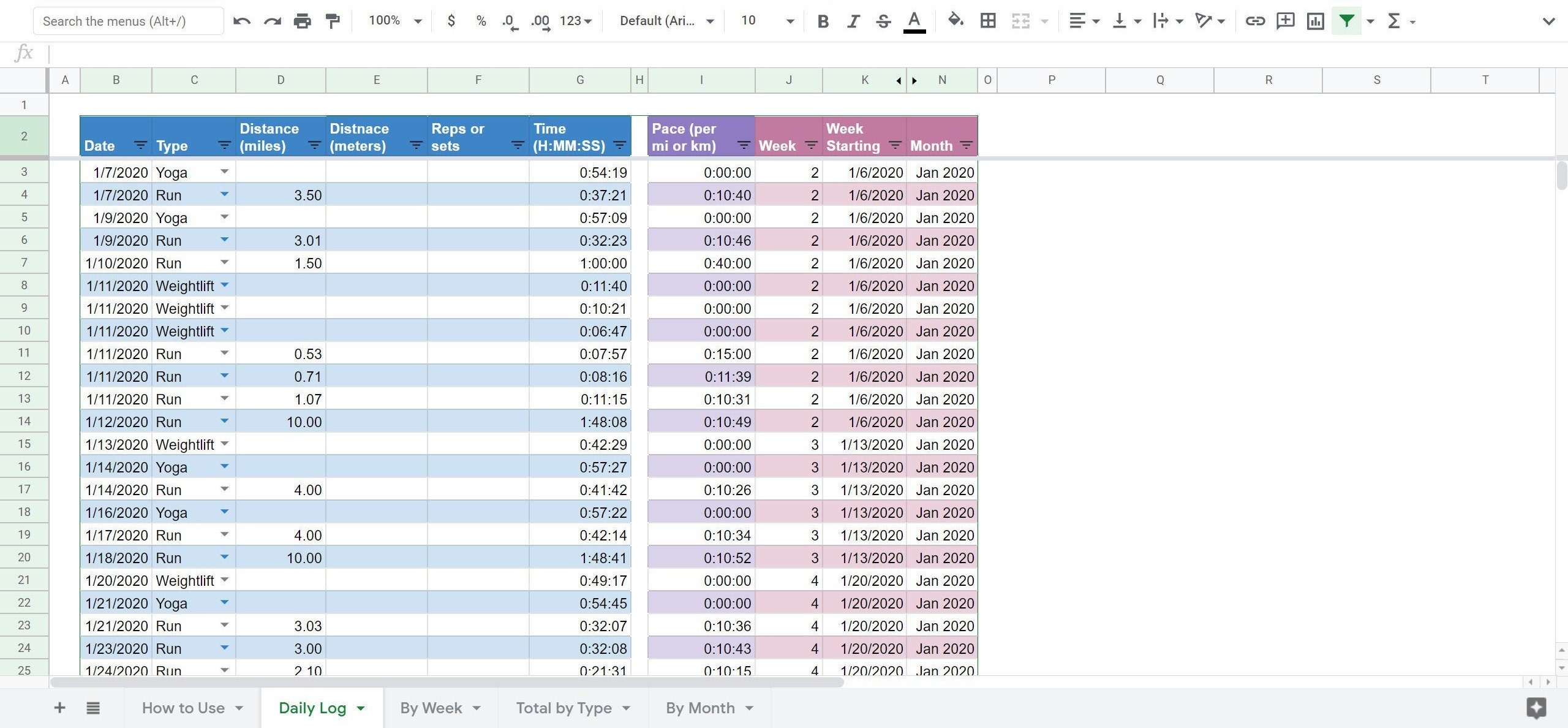 Fitness Tracker Spreadsheet - Google Doc or Excel Workout Log - See ...