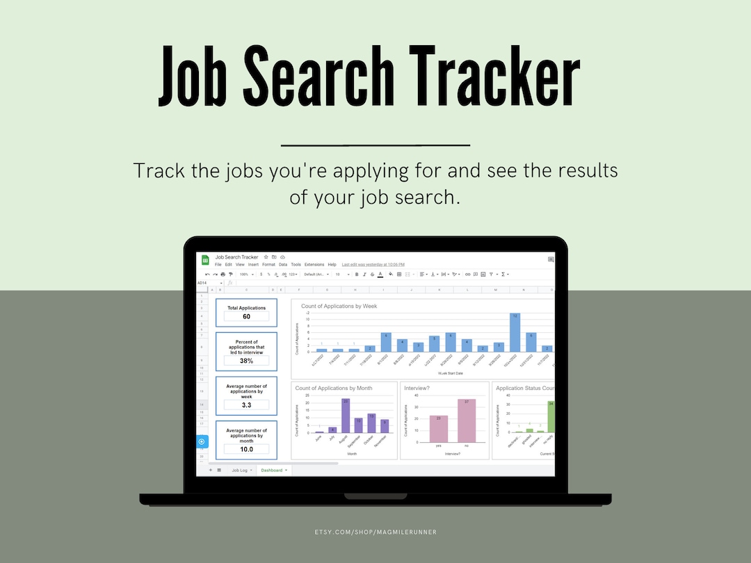Job Search Tracker Spreadsheet - Google Doc Microsoft Excel - Etsy