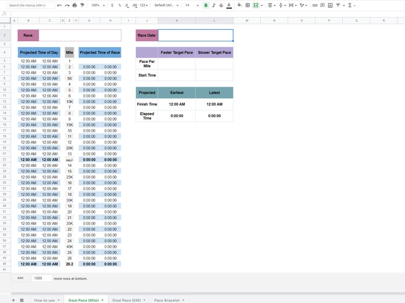 Printable Marathon Pace Bracelet and Mile Marker & Finish Times ...