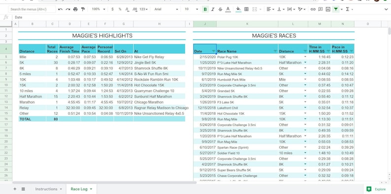 Race Log Template - Track Your Running Races and Automatically ...
