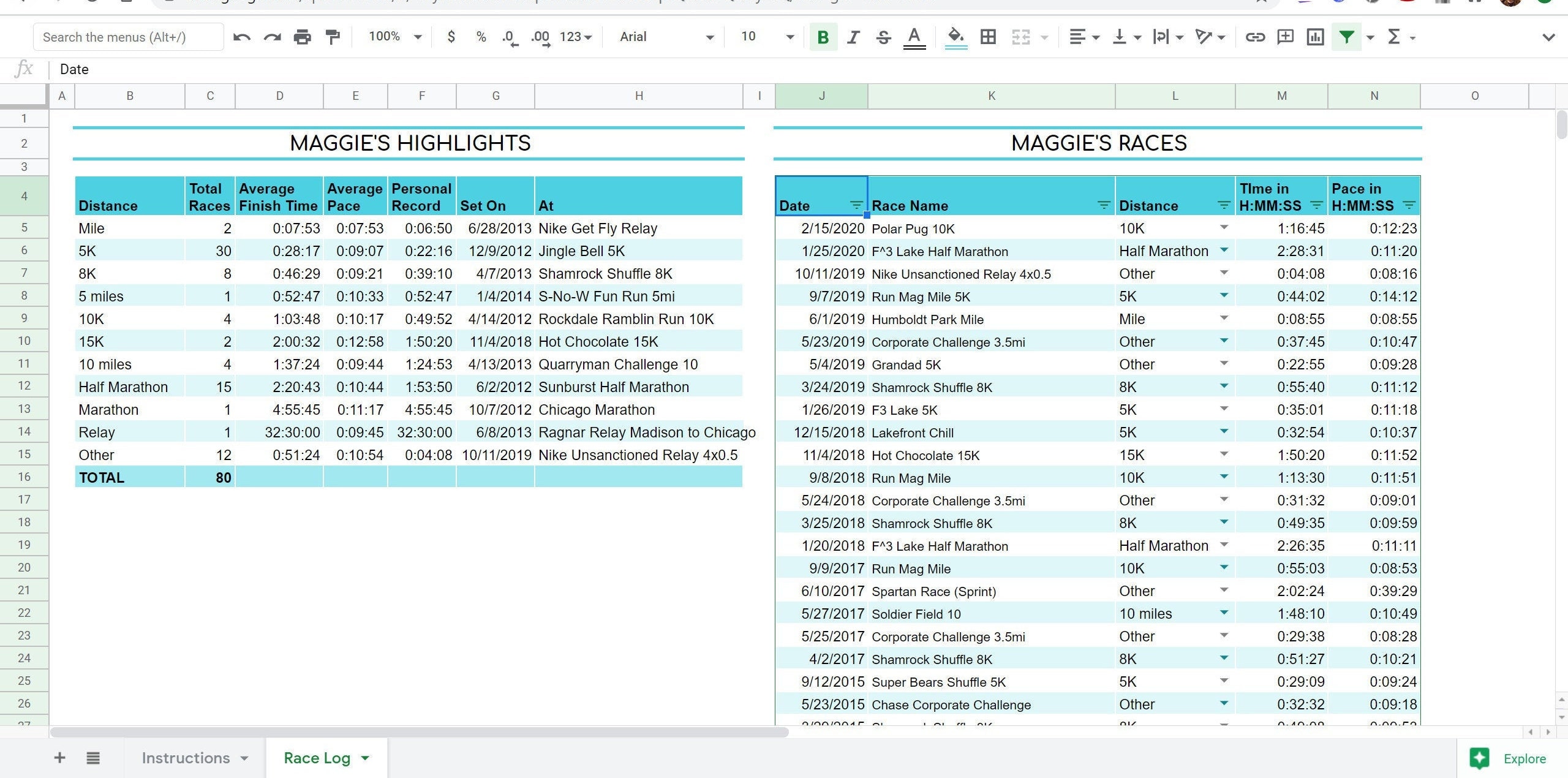 Race Log Template - Track Your Running Races and Automatically ...