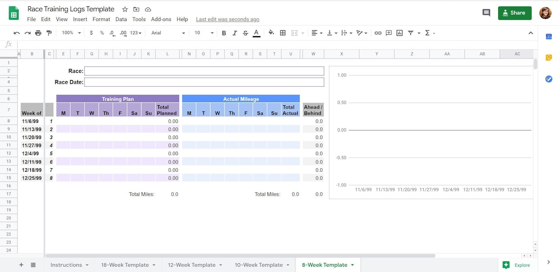 Running Training Plan Spreadsheet Template - Marathon, Half, 5K, Any ...