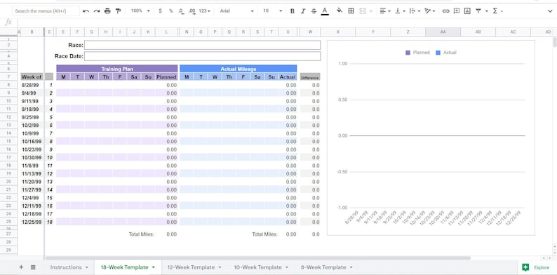 Running Training Plan Spreadsheet Template - Marathon, Half, 5K, Any ...