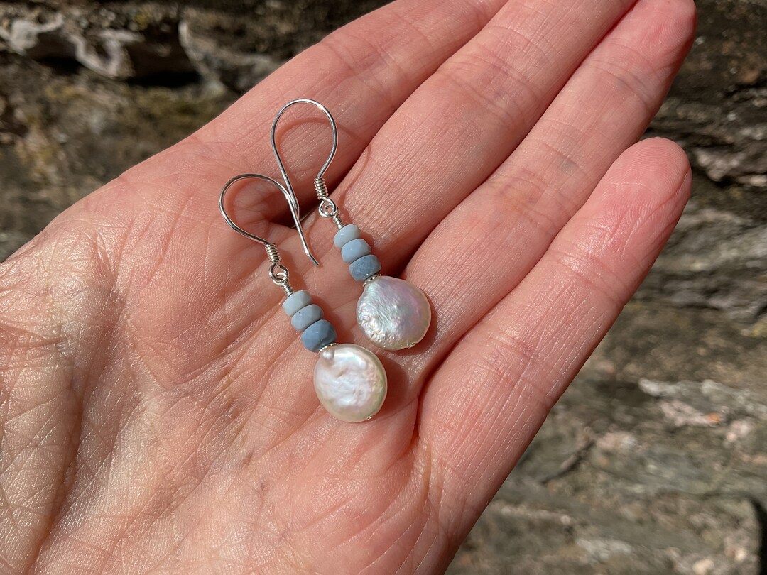 Freshwater Coin Pearl and Blue Pigeon Opal Sterling Silver Gemstone ...