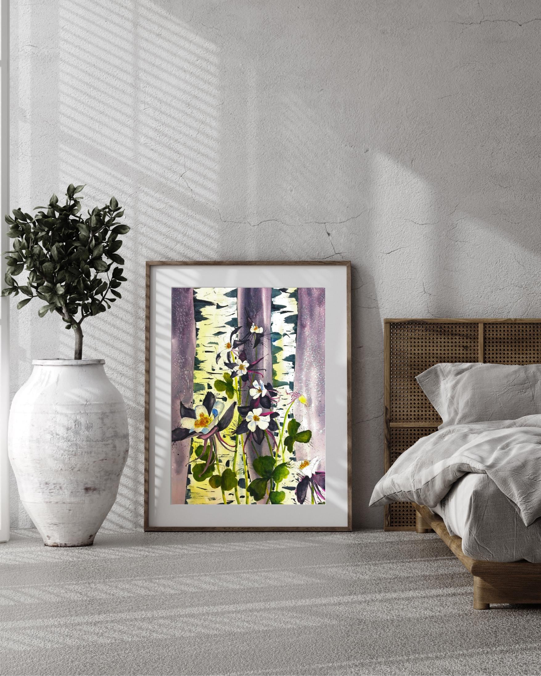 Aspen Tree & Columbine Watercolor Print: Colorado Nature Art for Office ...