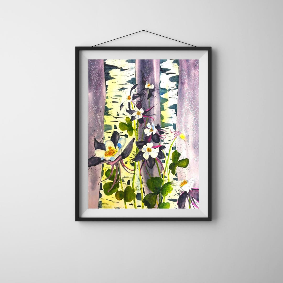 Aspen Tree & Columbine Watercolor Print: Colorado Nature Art for Office ...