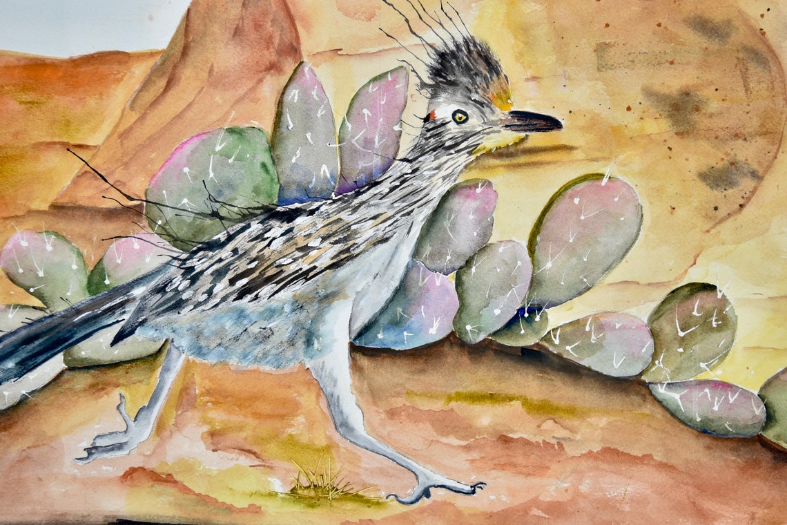 Roadrunner and Cactus Fine Art Print. Southwest Decor. | Etsy