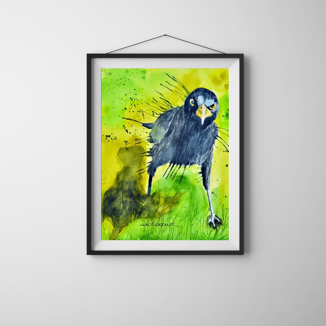 Angry Crow Art Print: Humorous Blackbird Watercolor Painting - Etsy