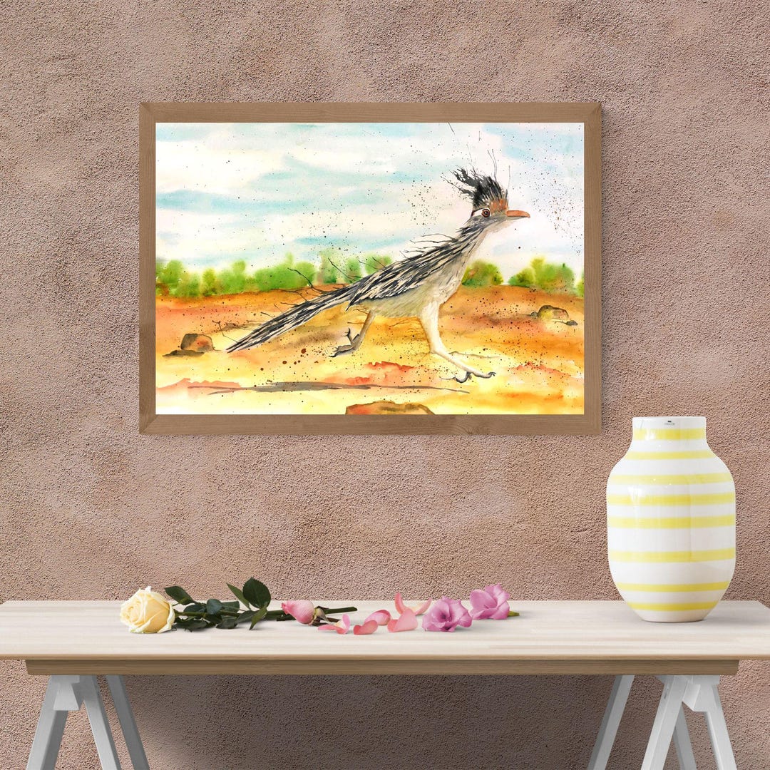 Southwestern Roadrunner Watercolor Art Print: Vibrant Desert Bird Decor ...