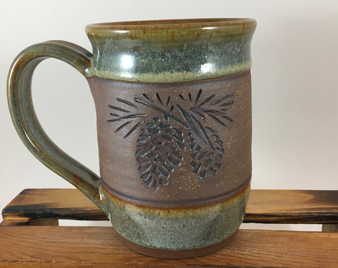 Pottery Pinecone Mug, 14 Ounce Ceramic Coffee Cup, Handmade Mug, Ready ...