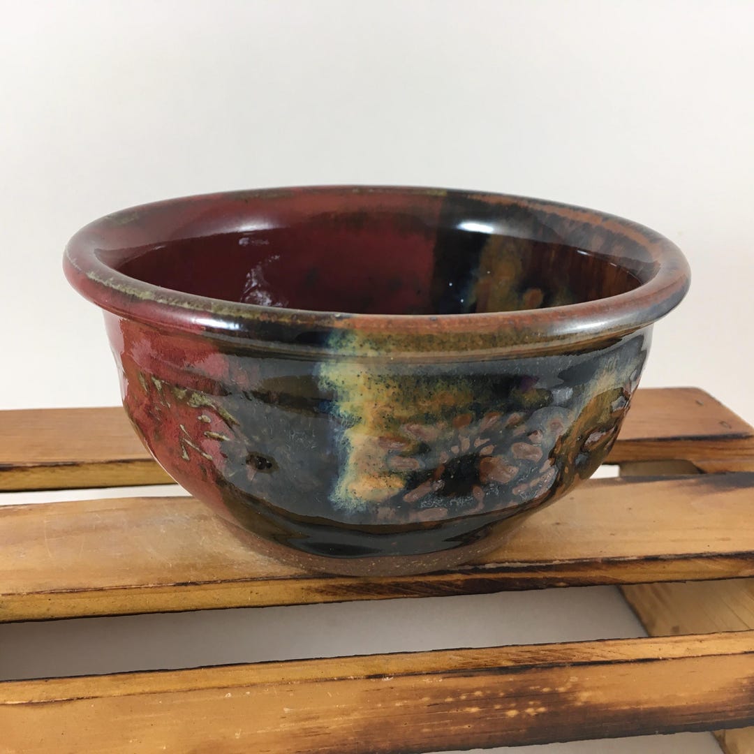 Red and Black Pottery Bowl, Hand Thrown Dip Bowl, Cereal or Desert Bowl ...