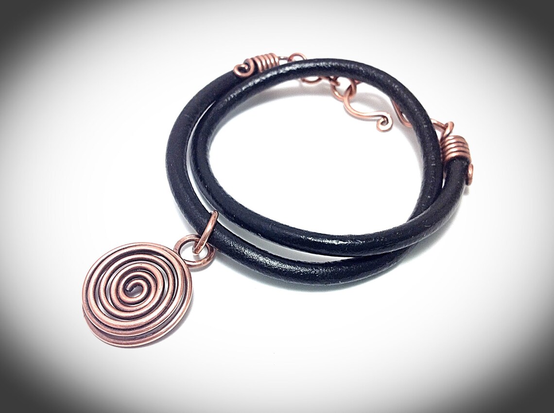 Wire Wrapped Jewelry, Copper Choker, Large Spiral Pendant. Black ...