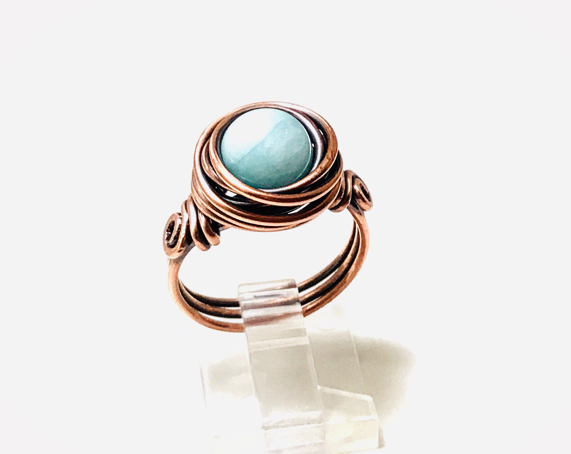 Wire Wrapped Ring. Semi Precious Stone. Copper Wire Wrapped Triple Band ...