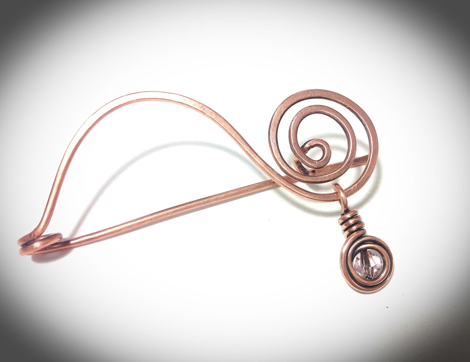 Wirewrapped Jewelry. Copper Scarf Pin, Antiqued Copper Spiral Fibula ...