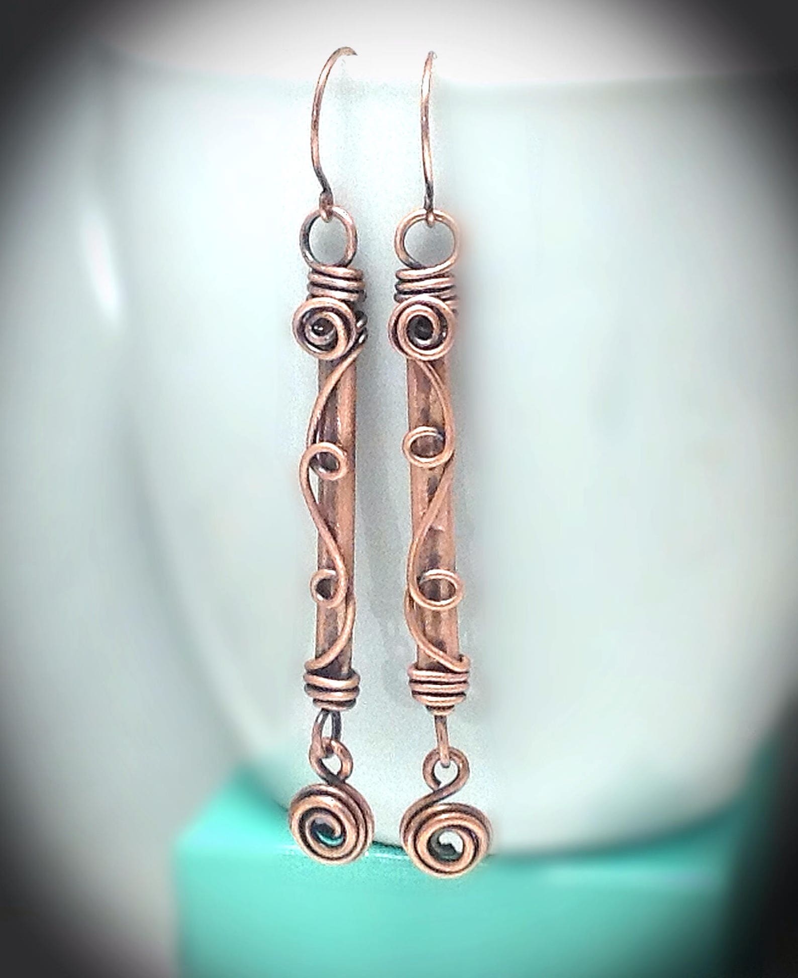 Wire Earrings Copper Jewelry Antiqued Copper Wire Wrapped Etsy