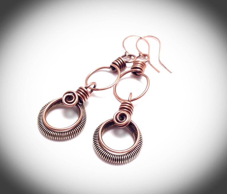 Double Copper Linked Hoop Earrings With Coiling by JCL - Etsy