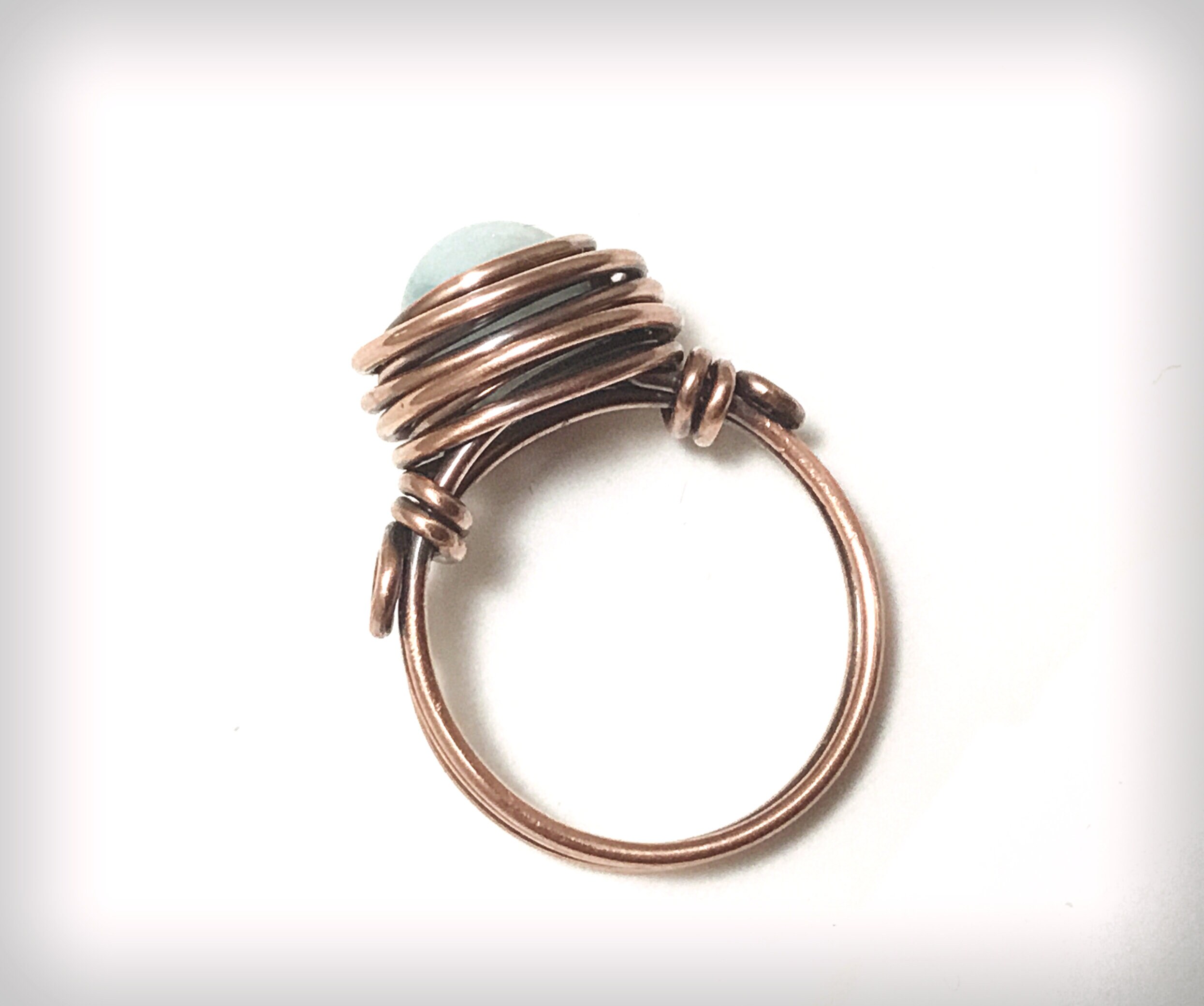 Wire Wrapped Ring. Semi Precious Stone. Copper Wire Wrapped Triple Band ...
