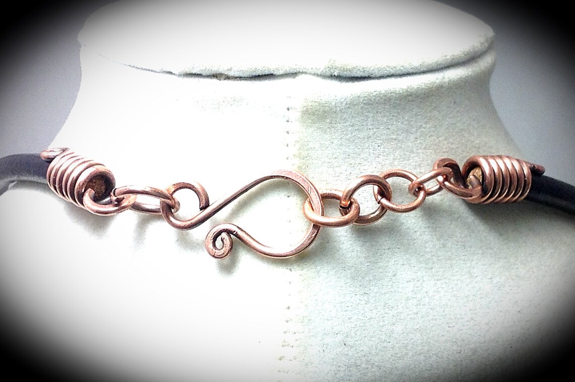 Wire Wrapped Jewelry, Copper Choker, Large Spiral Pendant. Black ...