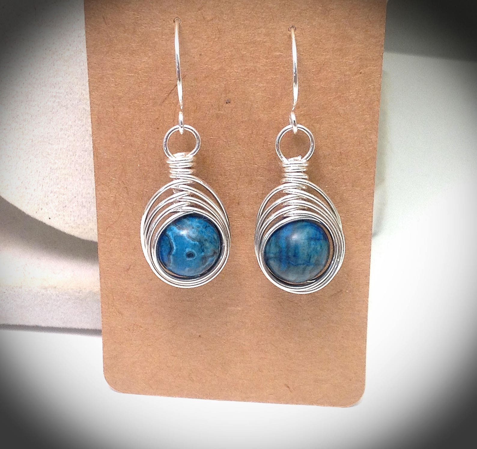 Sterling Silver Wire Wrapped Earrings: Blue Picasso Jasper - Etsy