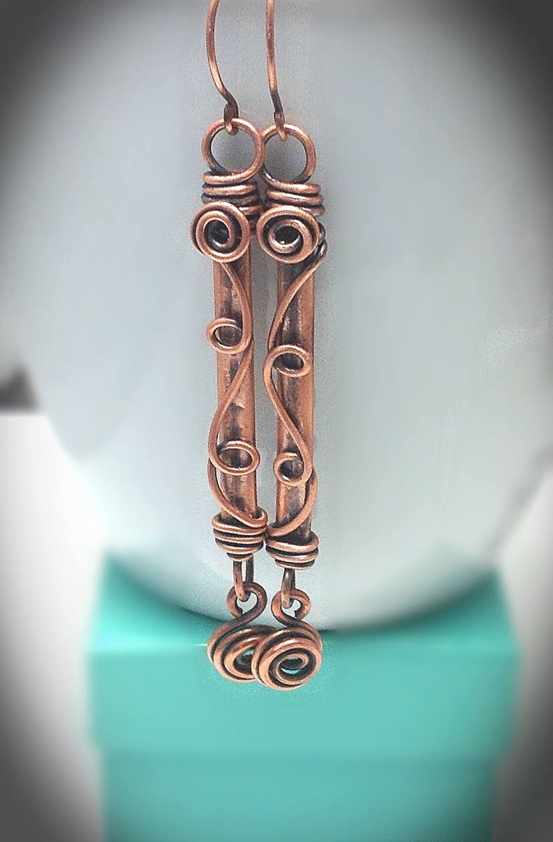 Wire Earrings Copper Jewelry Antiqued Copper Wire Wrapped Etsy