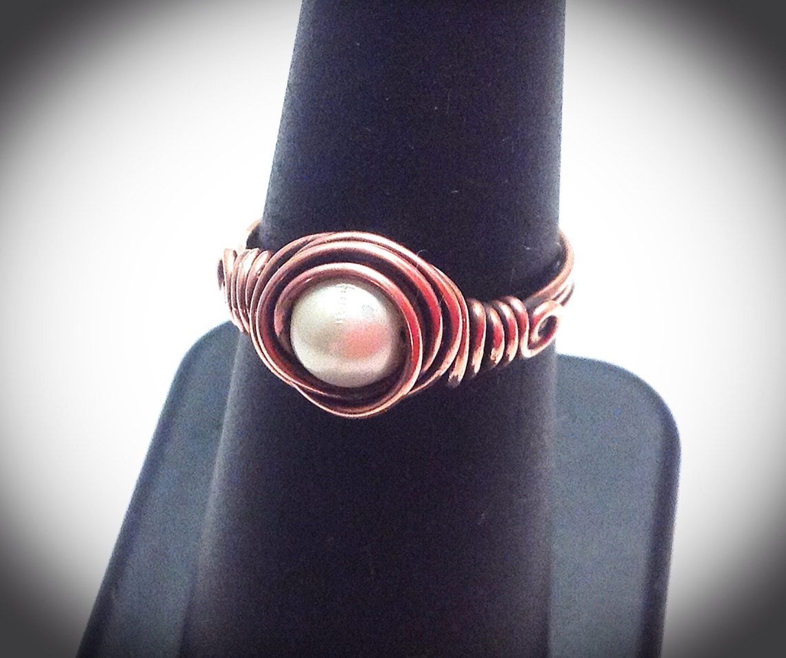 Copper Wire Jewelry. Wire Wrapped Ring With Swarovski Pearl - Etsy