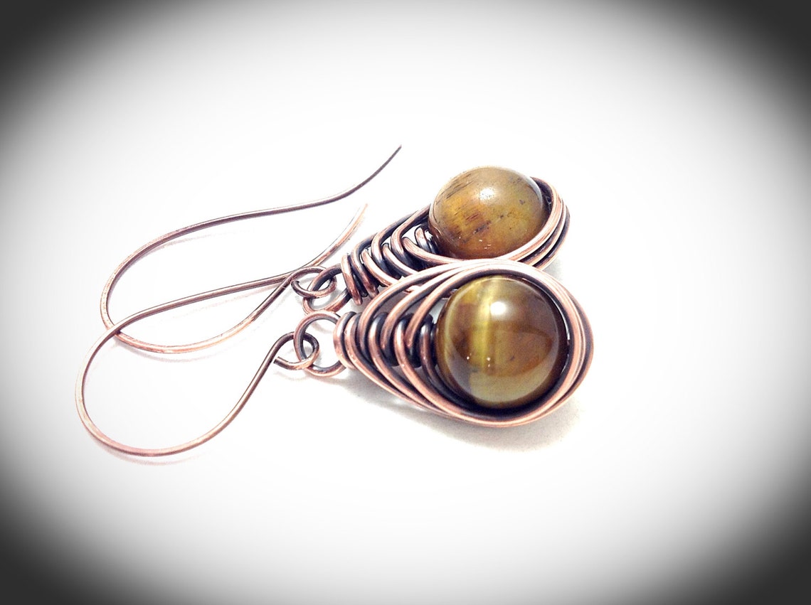 Copper wire earrings. Wire wrapped jewelry. Copper herringbone | Etsy