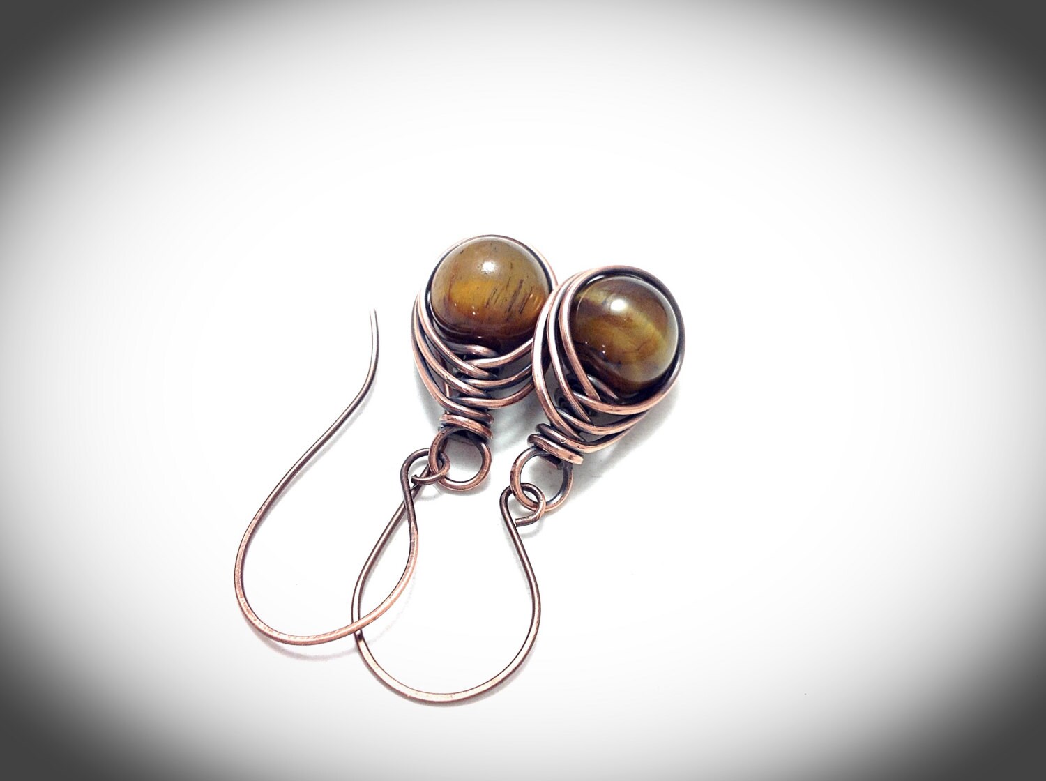 Copper wire earrings. Wire wrapped jewelry. Copper herringbone | Etsy