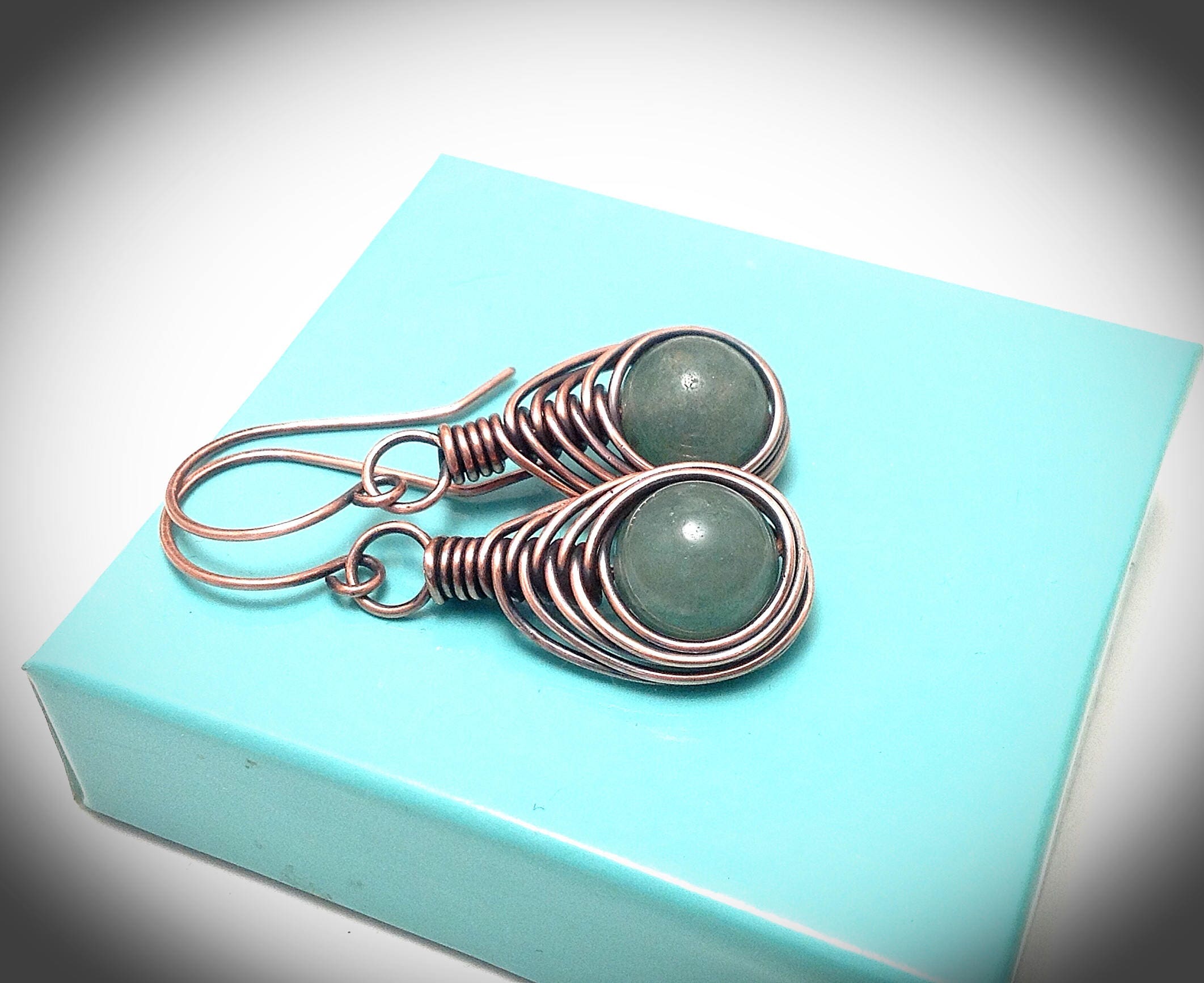 Copper wire earrings. Wire wrapped jewelry. Copper herringbone | Etsy