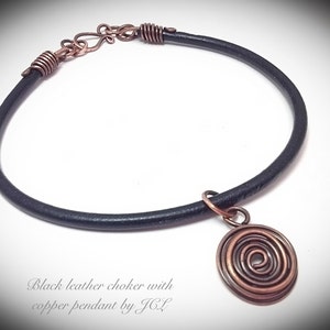 Wire Wrapped Jewelry, Copper Choker, Large Spiral Pendant. Black ...