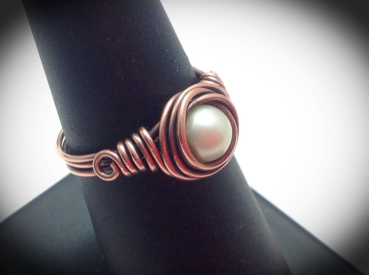 Copper Wire Jewelry. Wire Wrapped Ring With Swarovski Pearl Focal. - Etsy