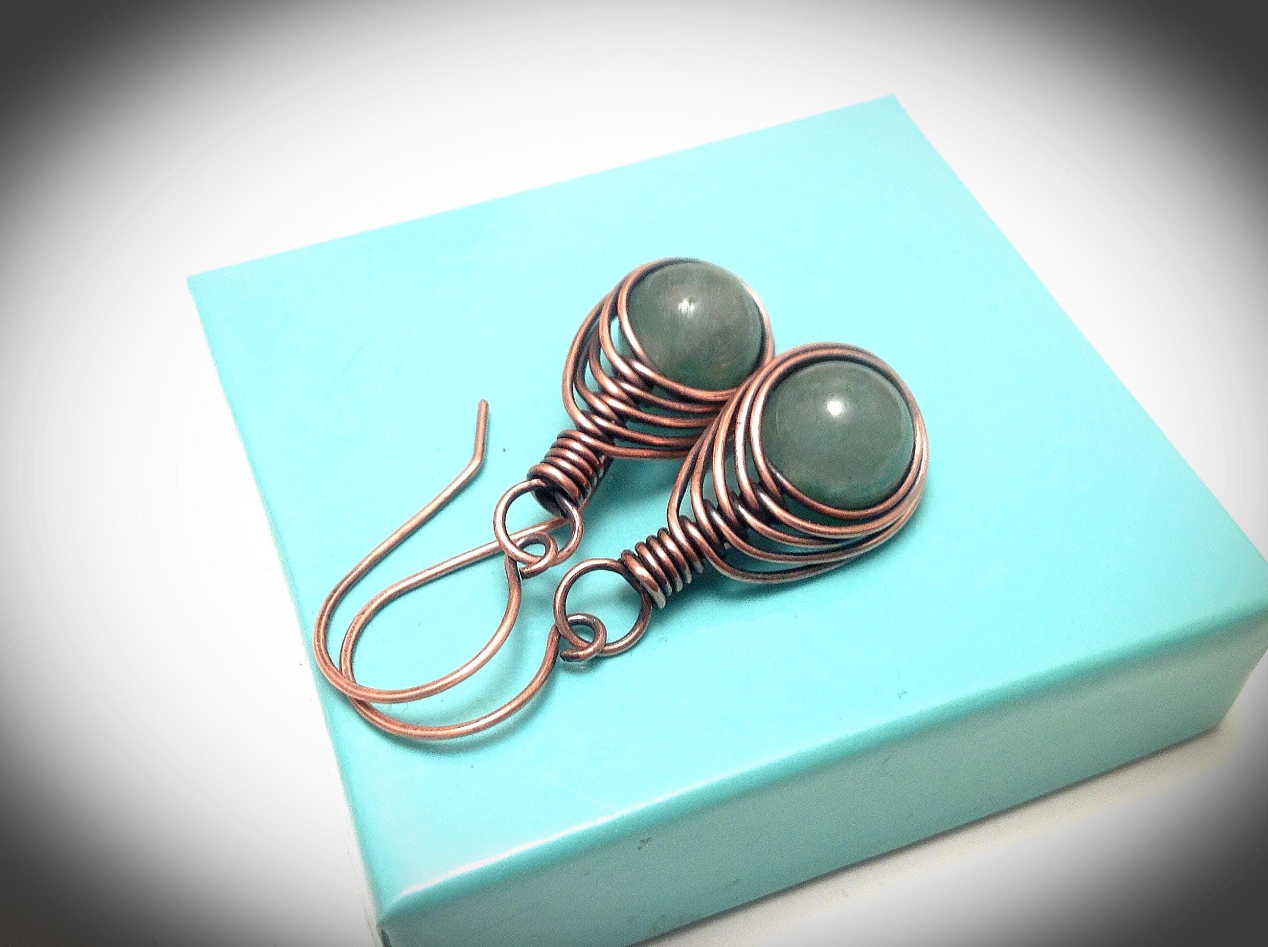 Copper wire earrings. Wire wrapped jewelry. Copper herringbone | Etsy