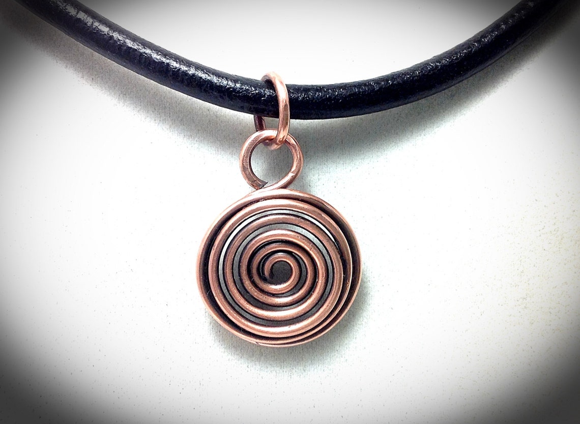 Wire Wrapped Jewelry, Copper Choker, Large Spiral Pendant. Black ...