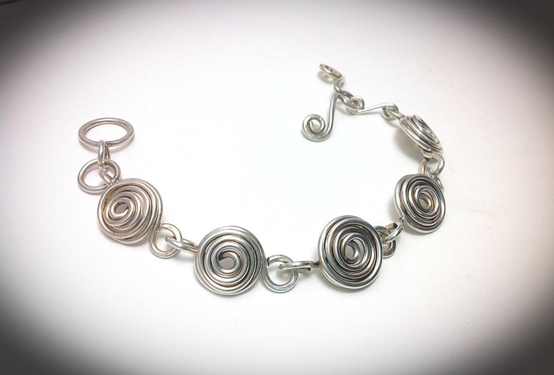 Wirewrapping. Silver Link Bracelet, Wire Jewelry. Large Silver Swirl ...
