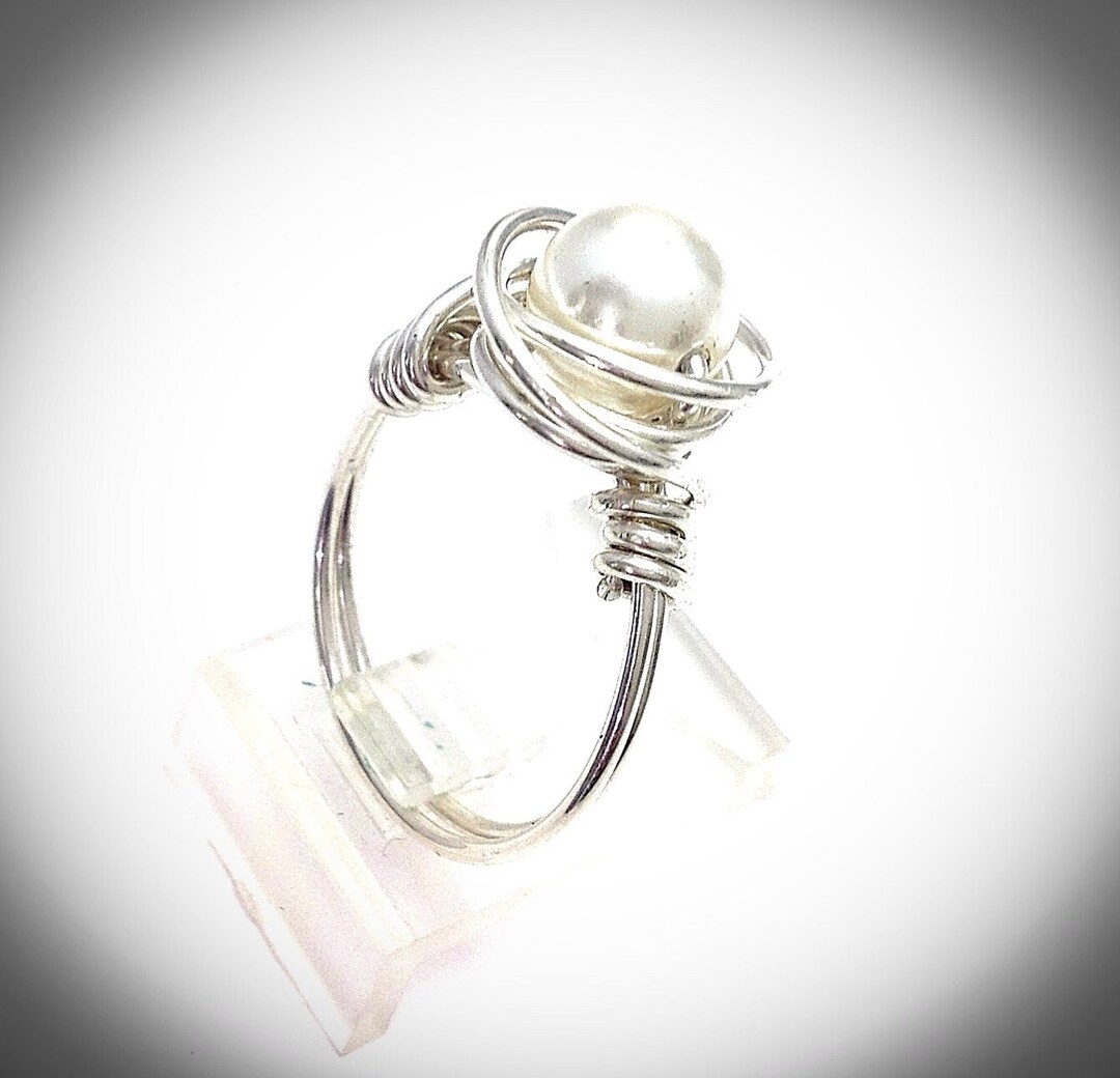 Wirewrapped Jewelry. Sterling Silver Wire Wrapped Ring With Pearl Focal ...