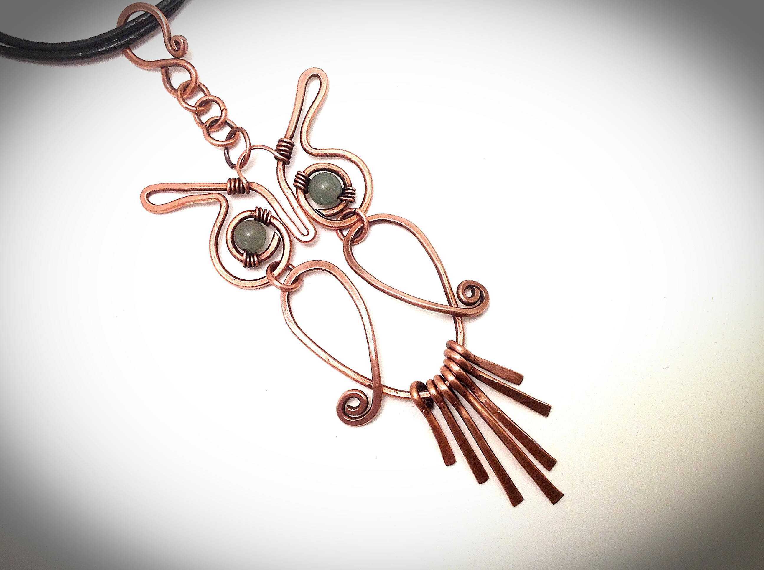 Copper Wire Wrapped Owl Pendant: Aventurine Eyes, Leather Necklace - Etsy