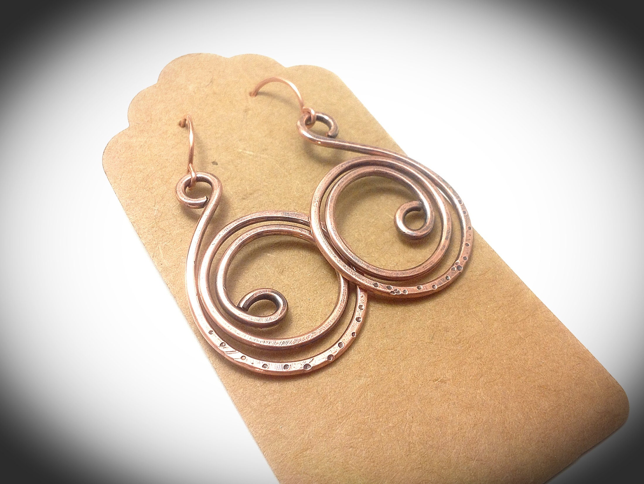 Copper Wire Earrings Wire Wrapped Copper Earrings Hammered Etsy