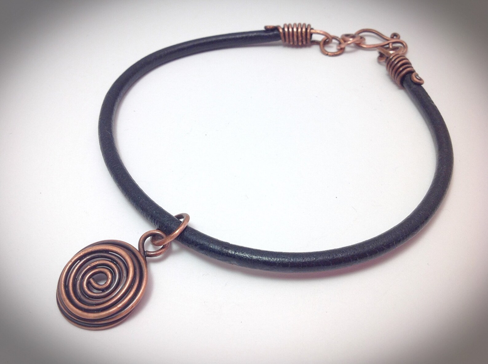Wire Wrapped Jewelry, Copper Choker, Large Spiral Pendant. Black ...