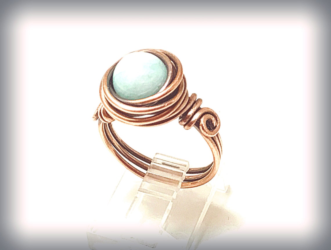 Wire Wrapped Ring. Semi Precious Stone. Copper Wire Wrapped - Etsy