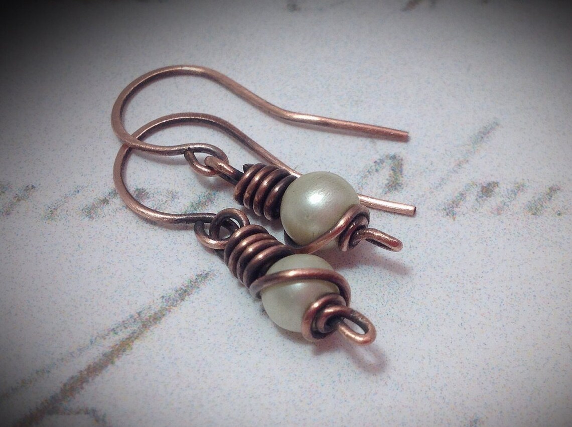 Wire Wrapped Earrings. Handcrafted. Wire Jewelry. Petite Copper and ...