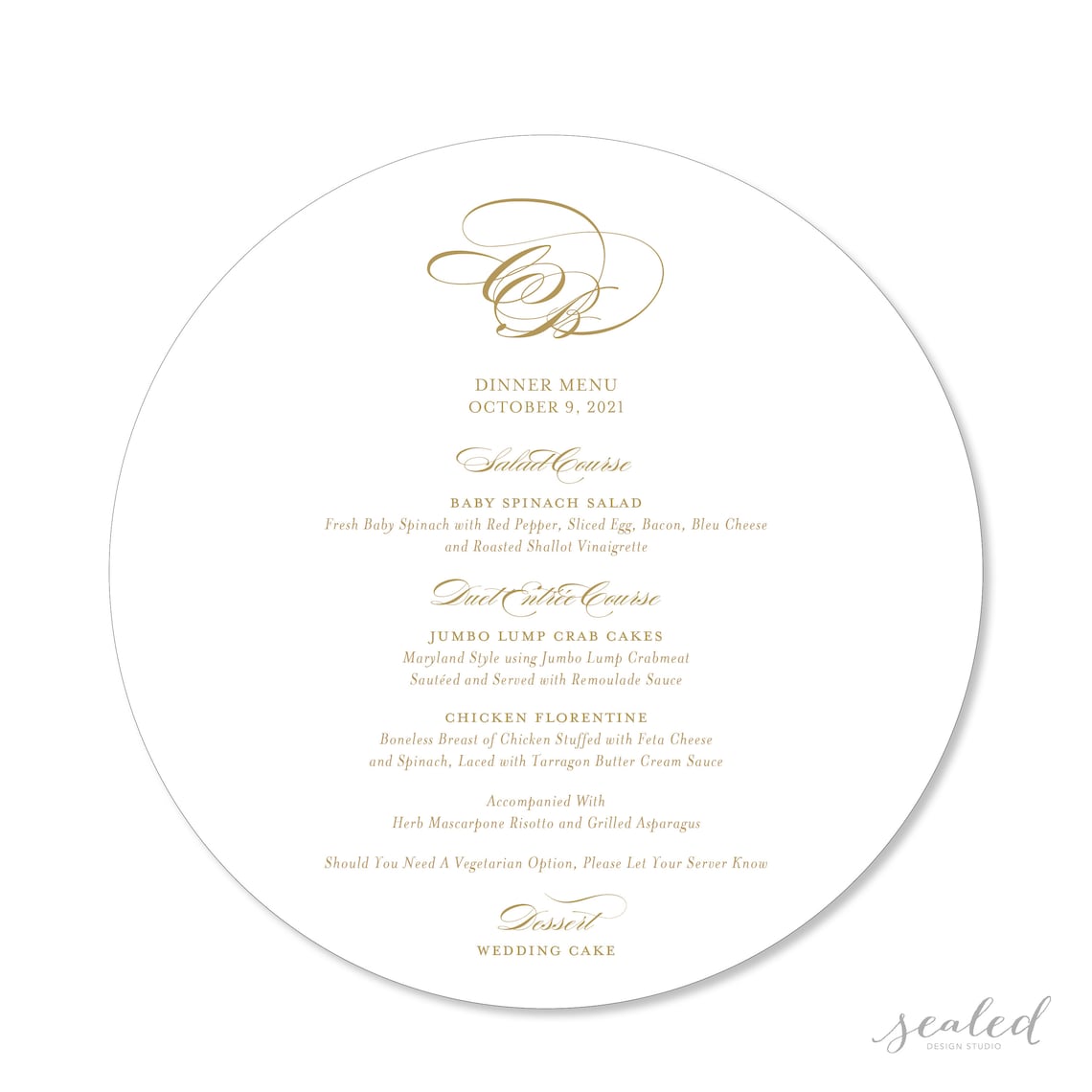 SAMPLE Round Menu - 8 Inch Round Wedding Menu - Etsy