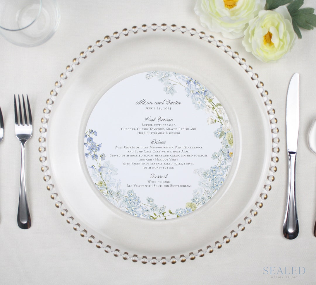 Elegant Set of 50 Round Menus for Wedding Chargers - 8 Inch Wedding ...