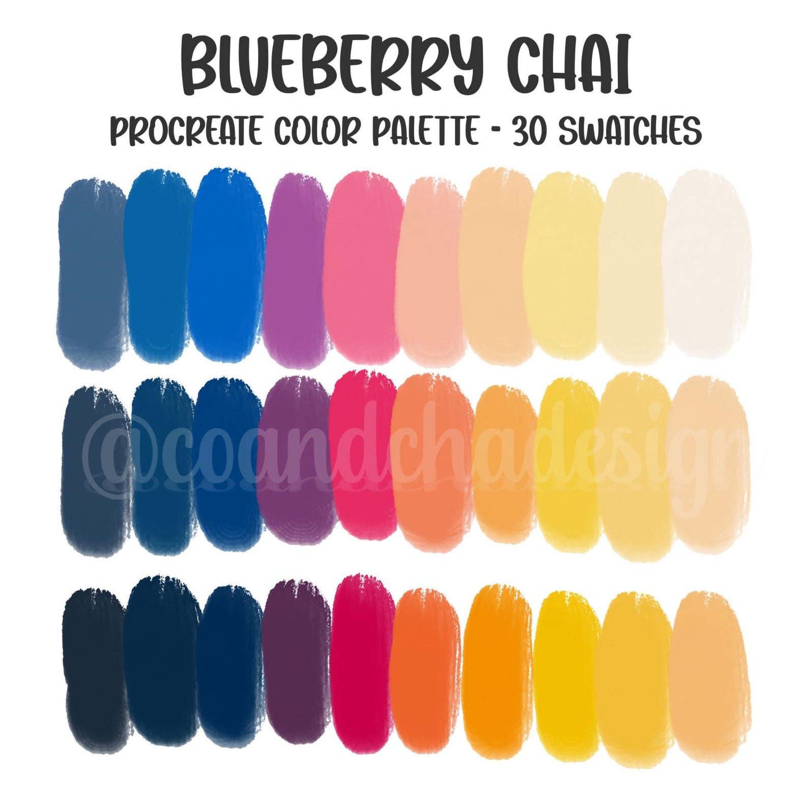 Blueberry Chai - Procreate Color Palette: 30 Swatches, HEX Codes ...