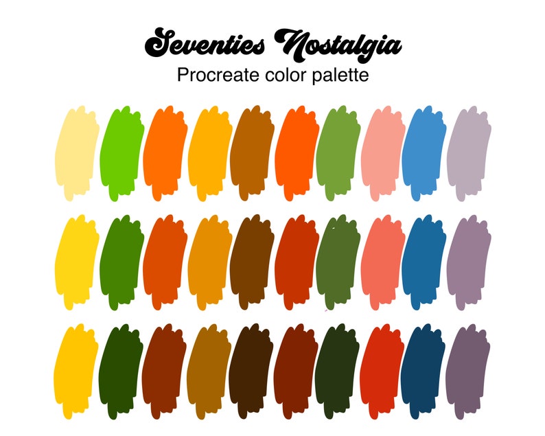 Seventies Nostalgia Color Palette, Procreate Color Palette, HEX Codes ...