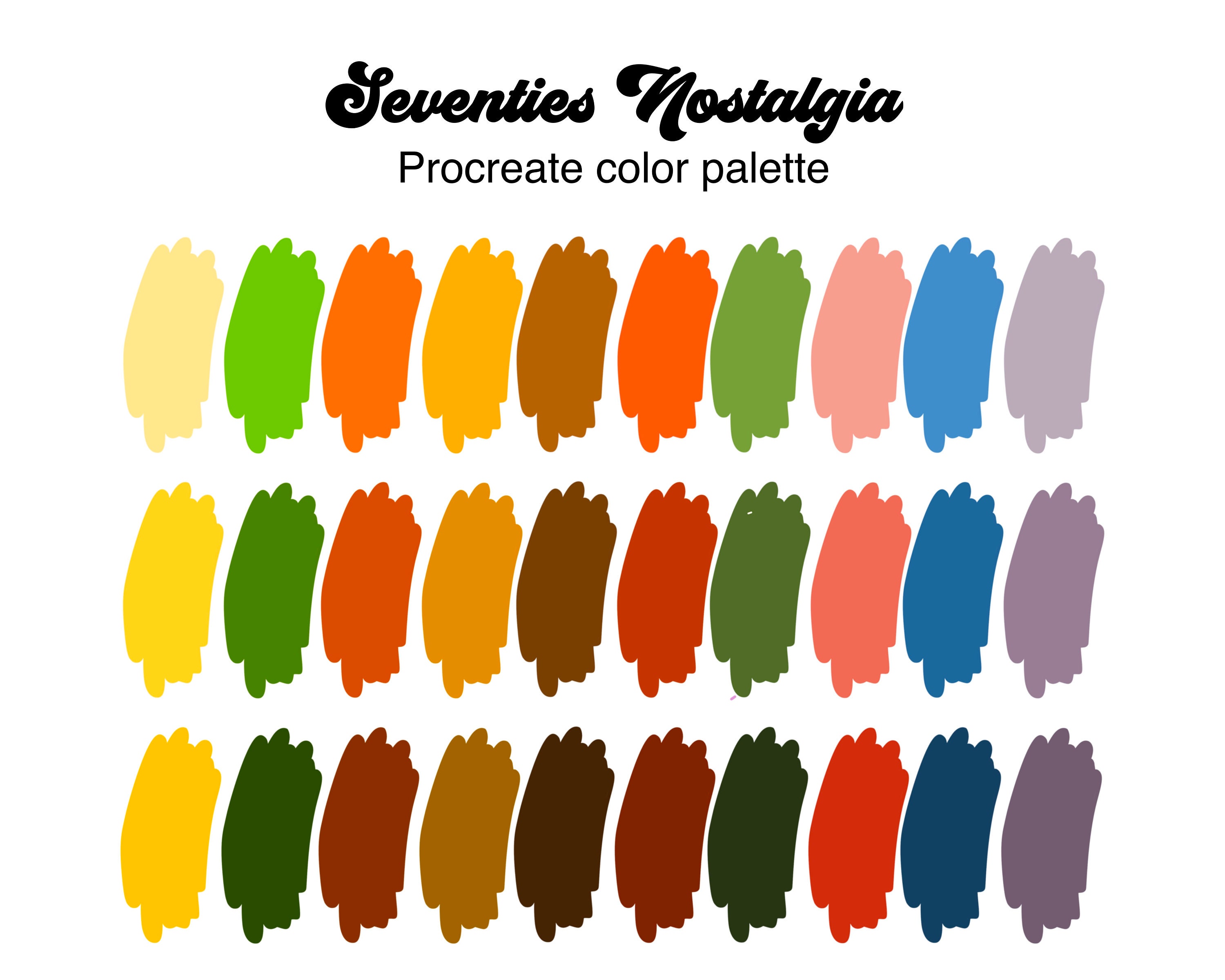 Seventies Nostalgia Color Palette, Procreate Color Palette, HEX Codes ...