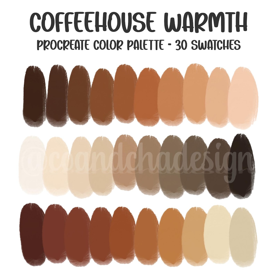 Coffeehouse Warmth - Procreate Color Palette: 30 Swatches, HEX Codes ...