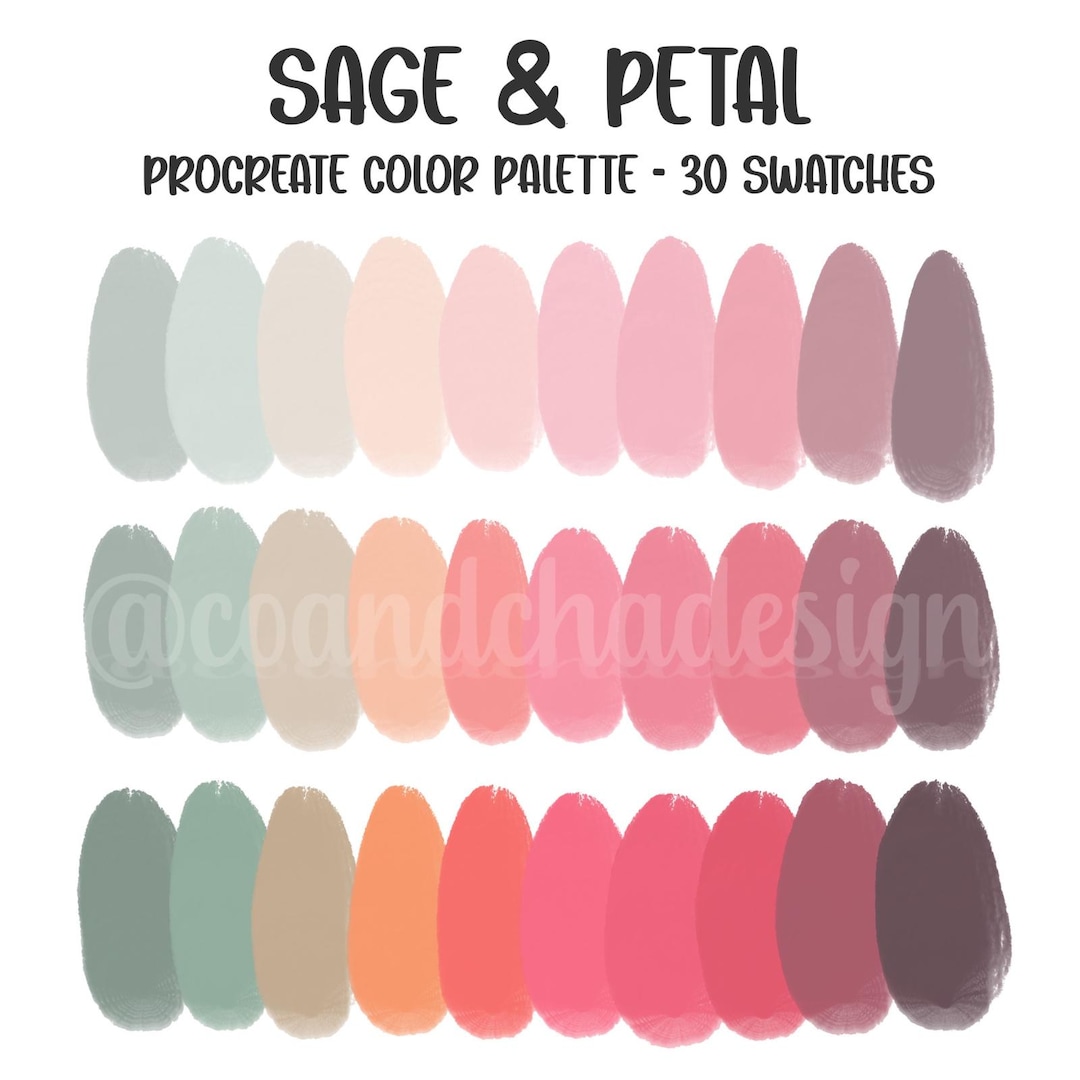 Sage & Petal - Procreate Color Palette: 30 Swatches, HEX Codes, Digital ...