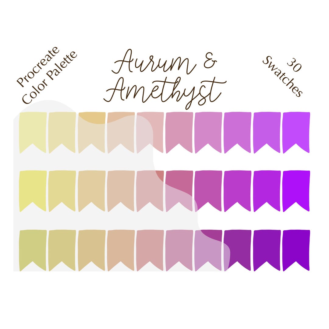 Aurum & Amethyst Procreate Color Palette: 30 Swatches (HEX Codes ...