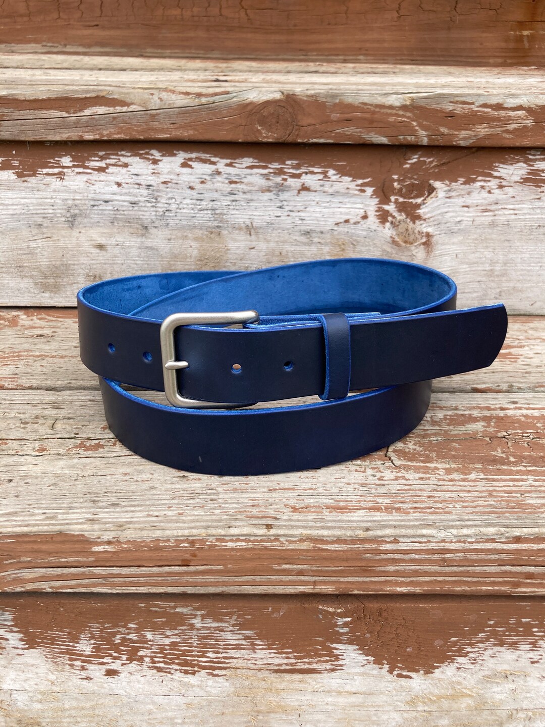 Horween Leather Belt Navy Blue Cavalier Chromexcel 1-1/2 1.5 Solid ...