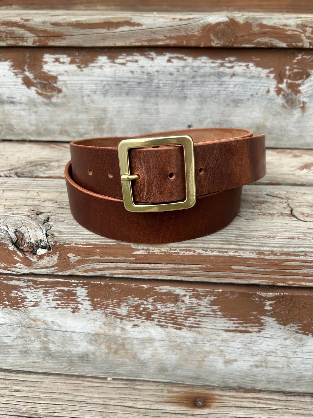 Horween Cypress Leather Belt - Dark English Tan - Japanese Brass - 1-1/ ...
