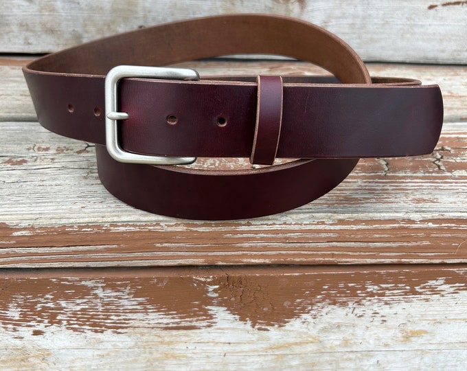 Horween Leather Belt Color 8 Burgundy Chromexcel 1-1/2 1.5 Solid Brass ...